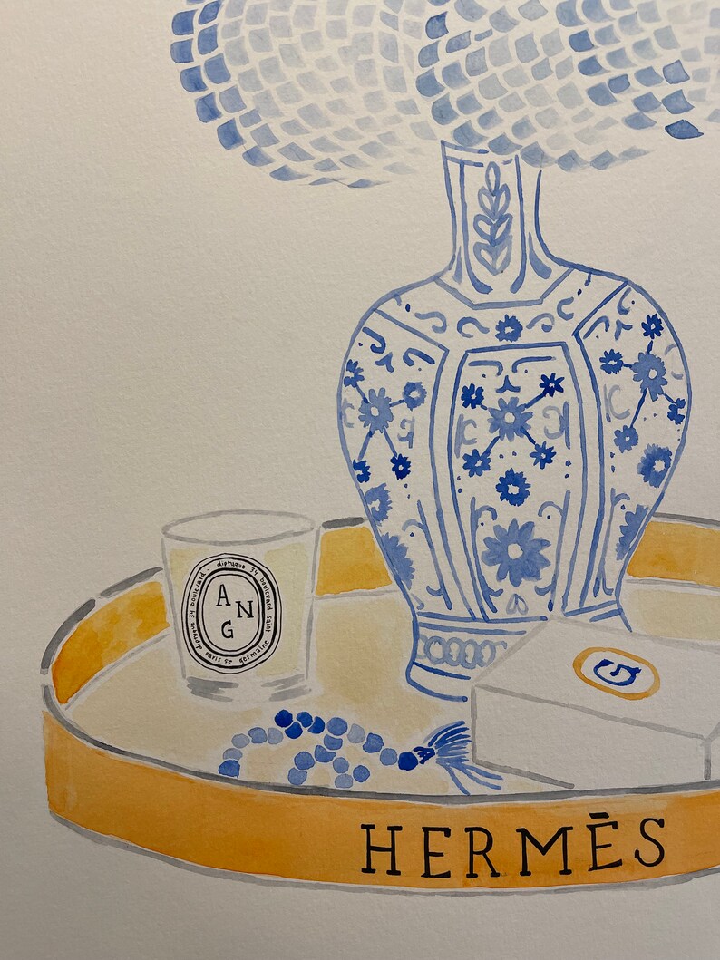 Custom Hand-painted Hermes Hydrangea Watercolor Painting - Etsy