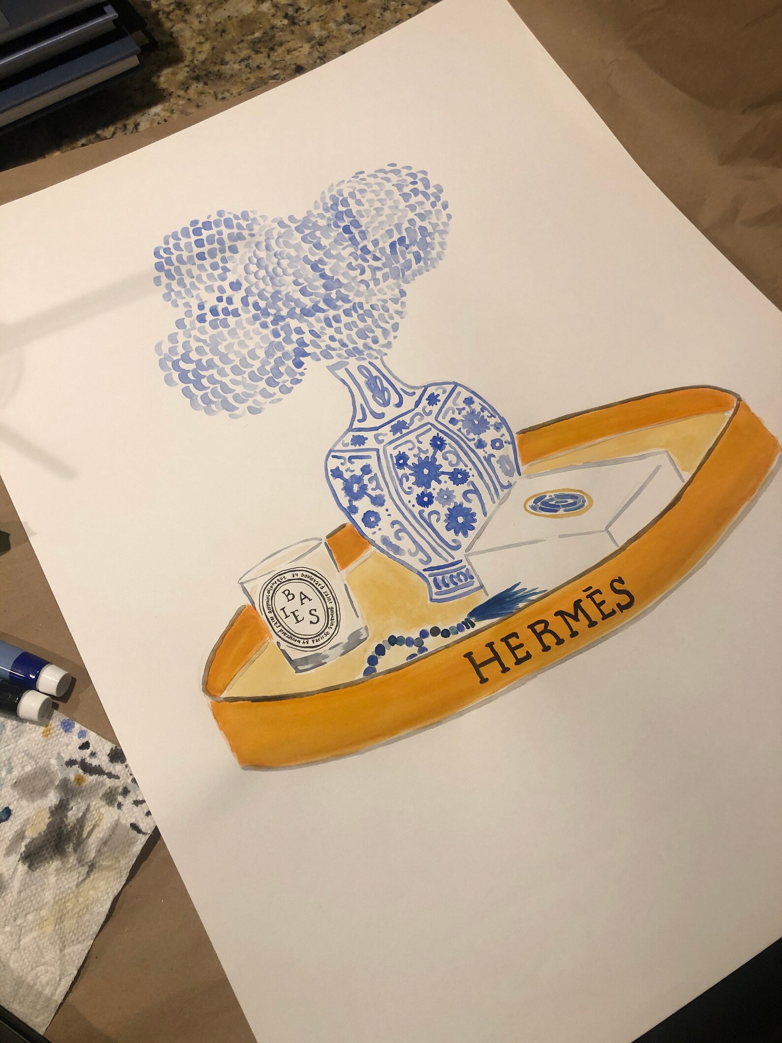 Custom Hand-painted Hermes Hydrangea Watercolor Painting - Etsy