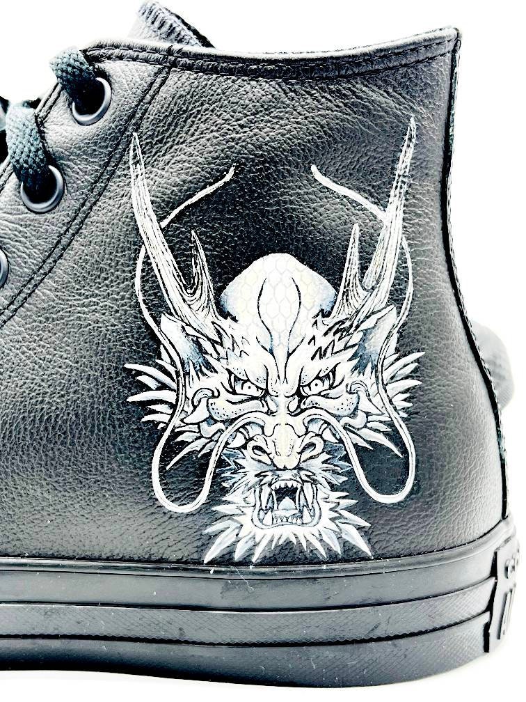 Converse Black Leather All Star Custom Shoes, Hand Painted Chinese Tao ...