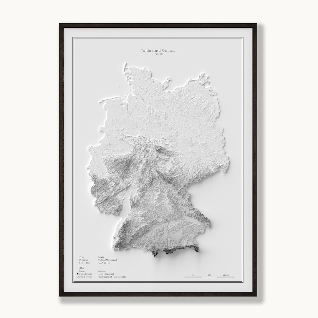 Germany Shaded Relief Map - Etsy