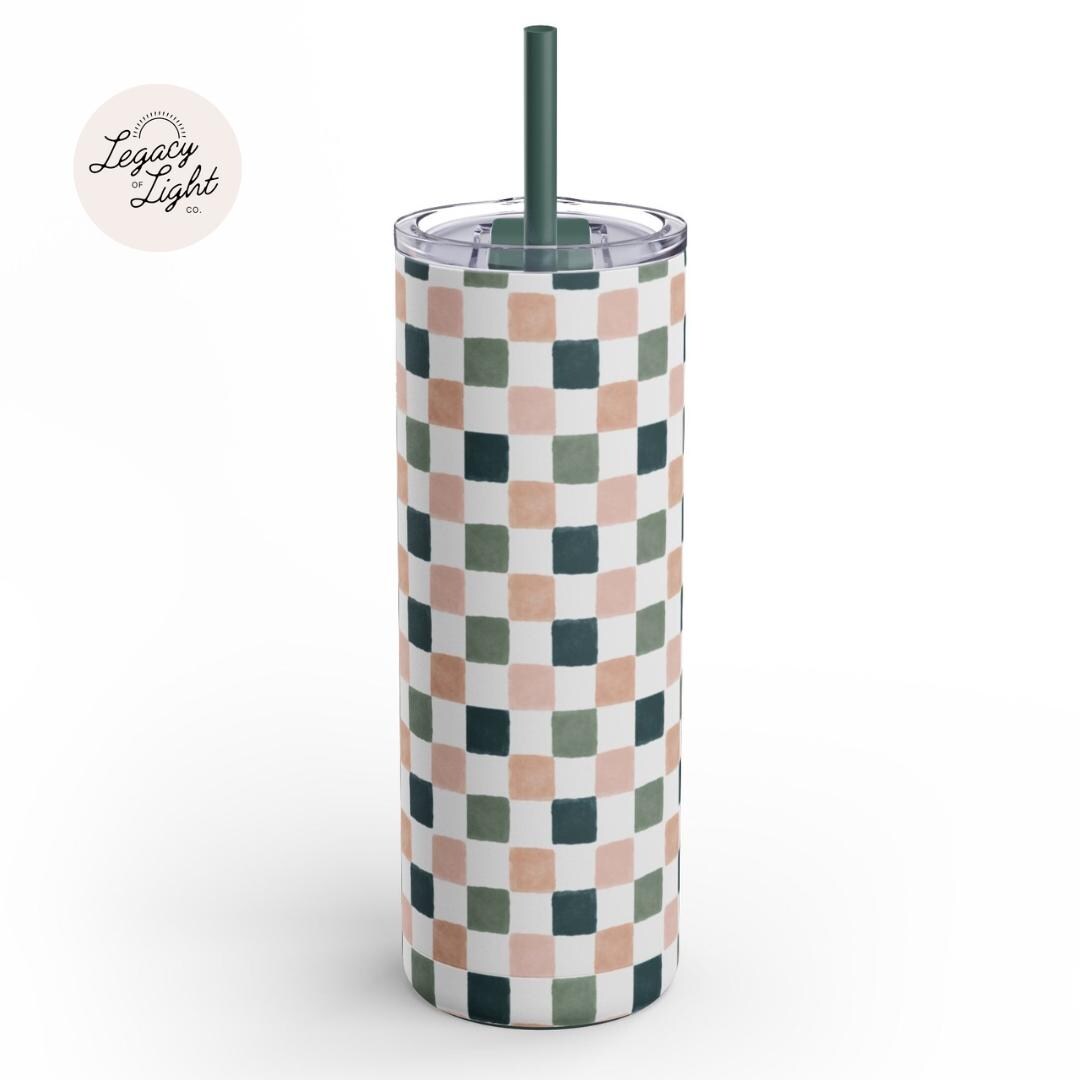 Watercolor Checkered Tumbler Modern Checker Pattern Mug, Iced Coffee ...