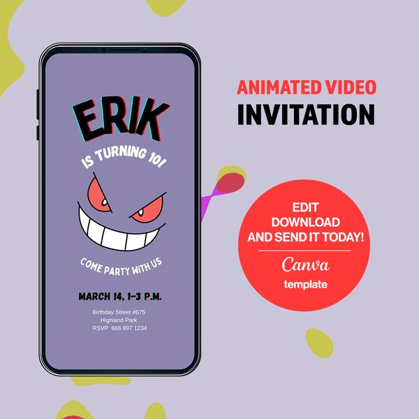 Gengar Birthday Invitation - Etsy