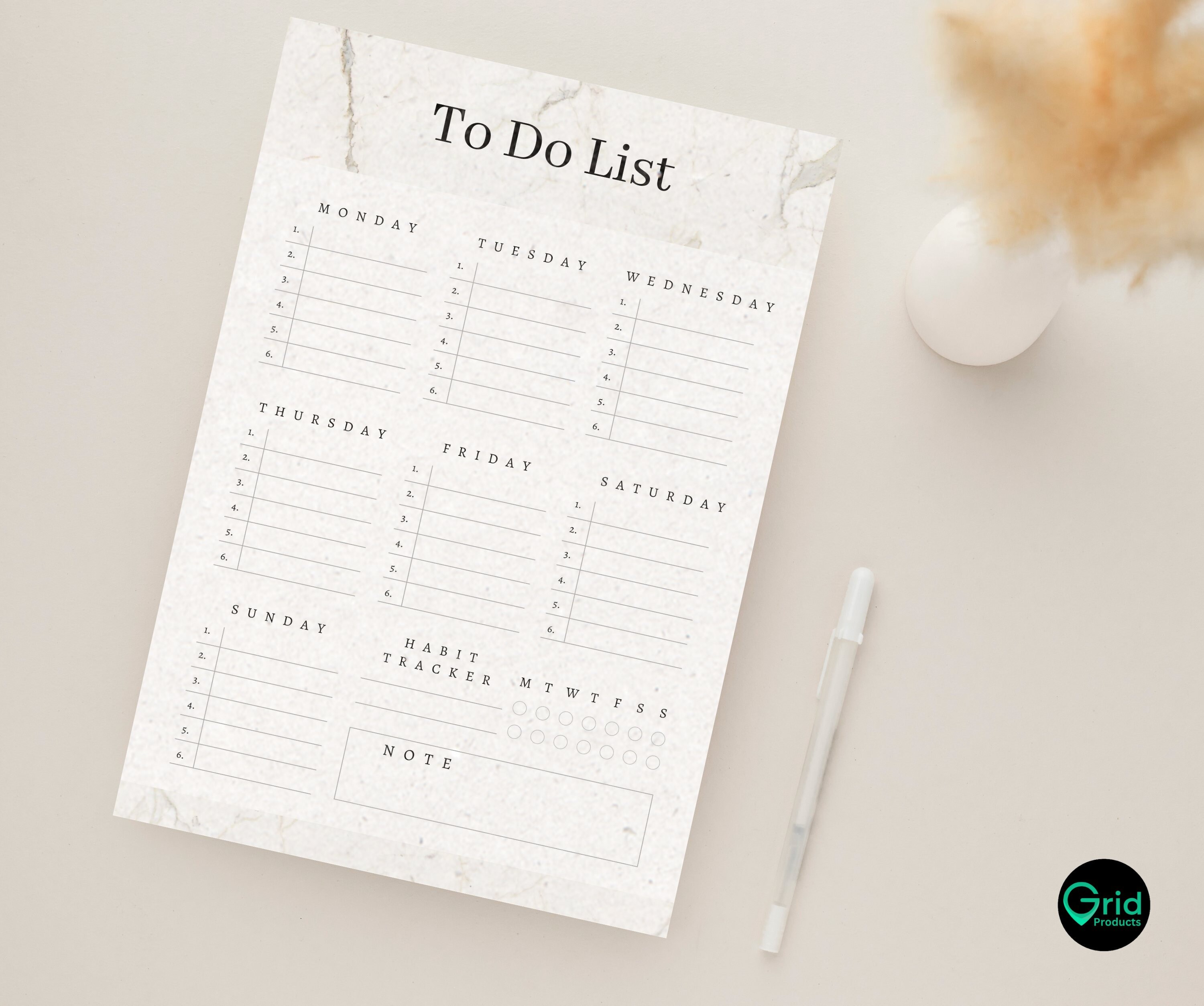 Undated Minimalist Weekly Printable Planner to Do List Digital Download ...