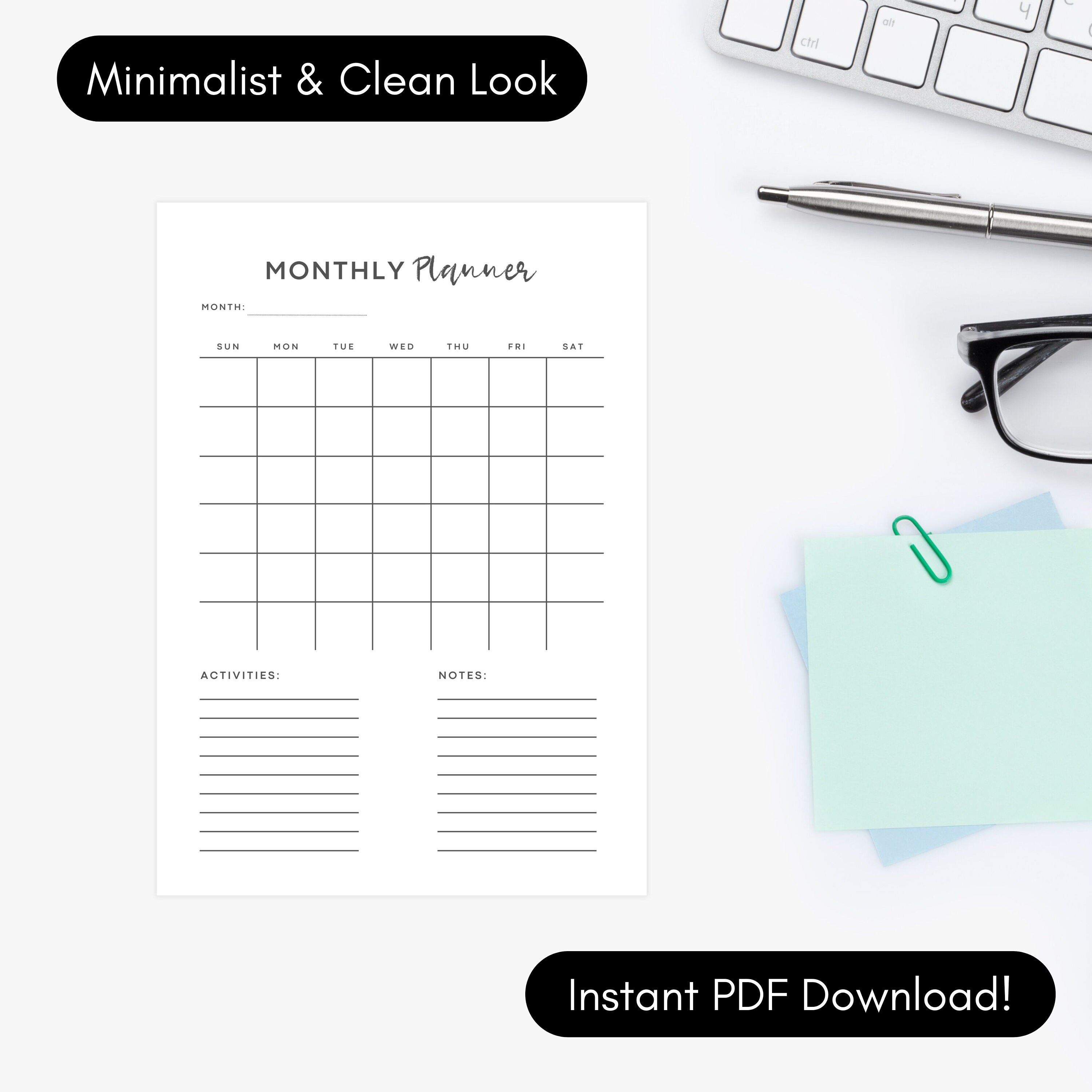 Undated Minimalist Monthly Printable Planner | to Do List | Digital ...
