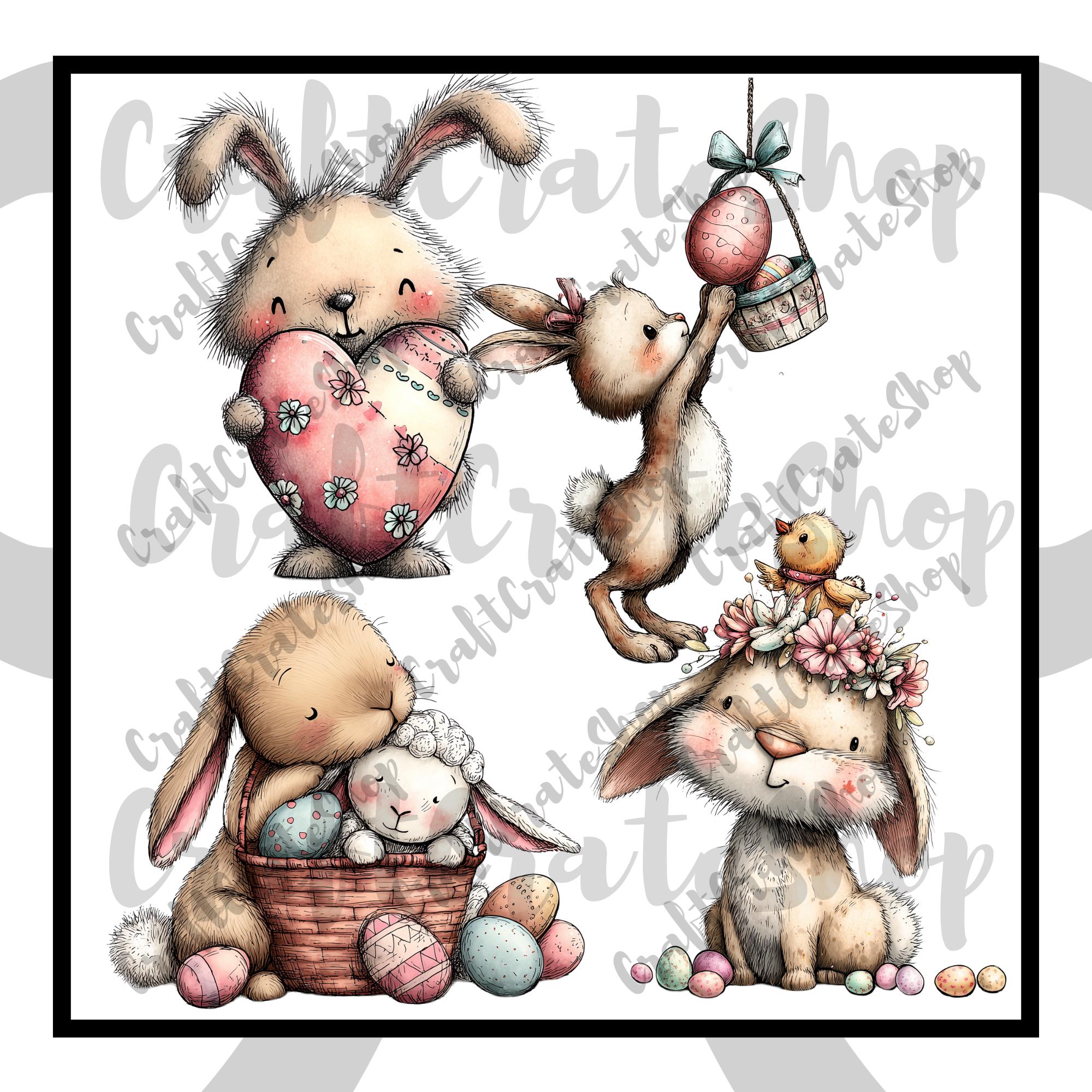 Whimsical Bunny Easter Clipart: 40 Festive PNG Graphics - Instant ...