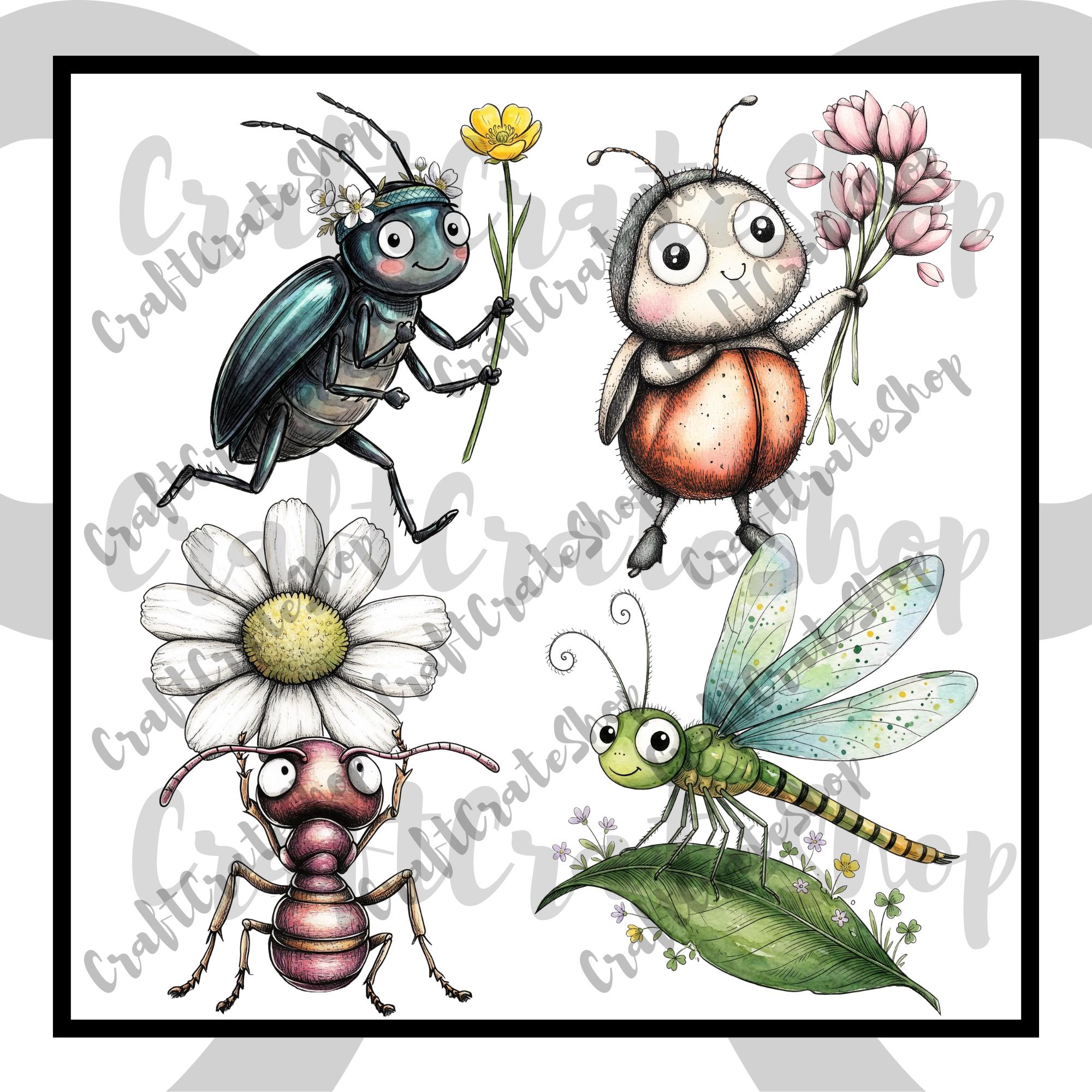 Whimsical Insects Clipart - 26 Spring Bugs Pngs for Digital Download - Etsy