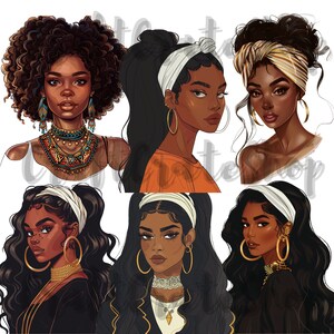 Black Woman Clipart - Set of 34, Black Girl Clipart, Portrait Clipart ...