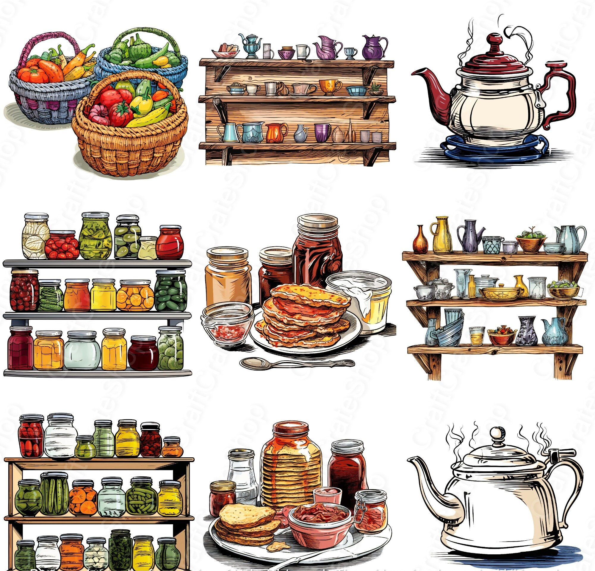 Set of 54 Country Kitchen Clipart Rustic Cooking Clipart - Etsy
