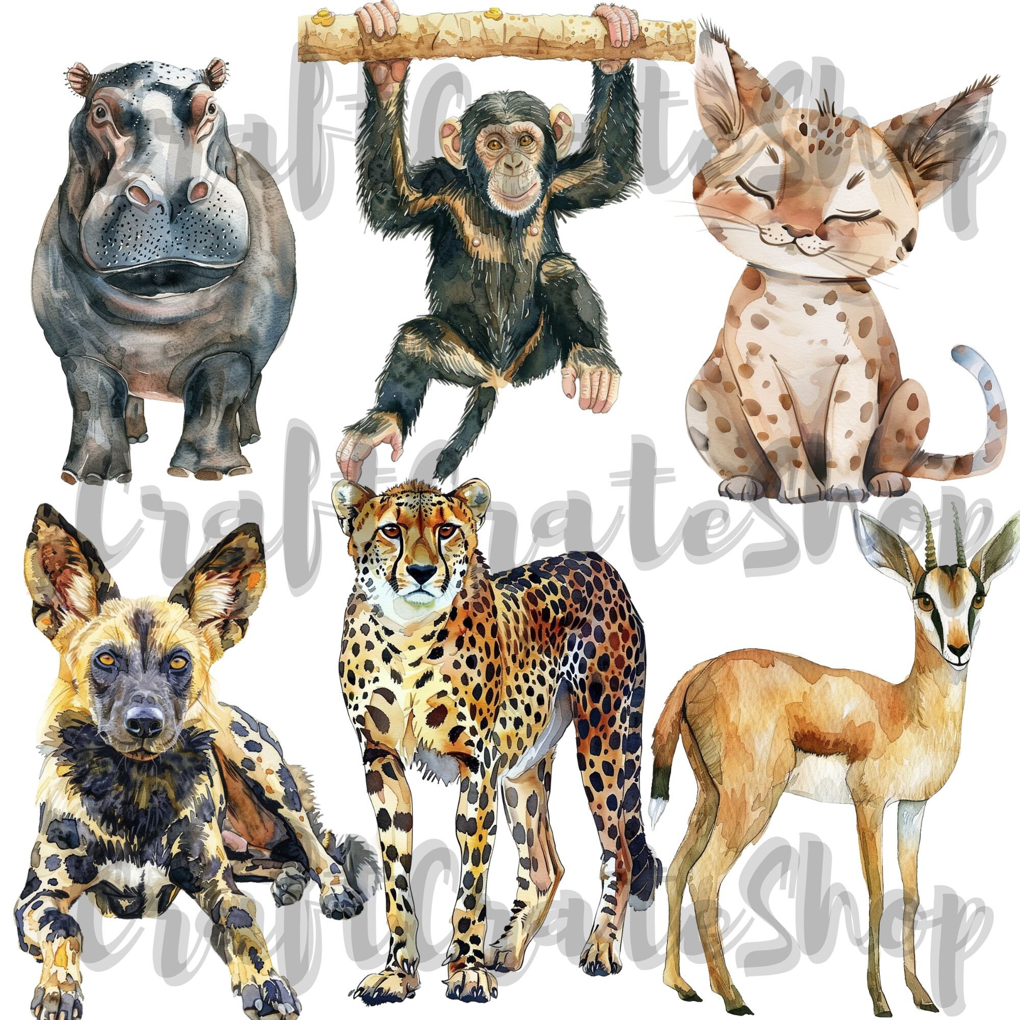 Watercolor Safari Animals Clipart - Set of 42, Animal Clipart, Safari ...
