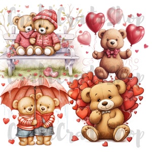 Valentine Teddy Bear Clipart Set of 20, Valentine Png, Valentine's Day ...