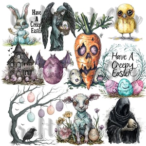 Gothic Easter Day Clipart- Set of 48, Easter Day PNG, Scary Easter ...