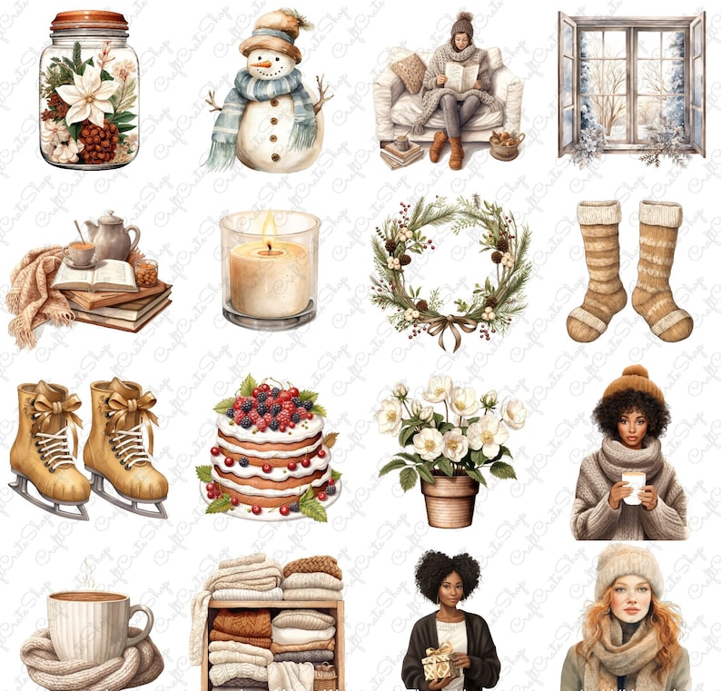Cozy Winter Clipart Set of 50 Neutral Color Clipart Winter - Etsy