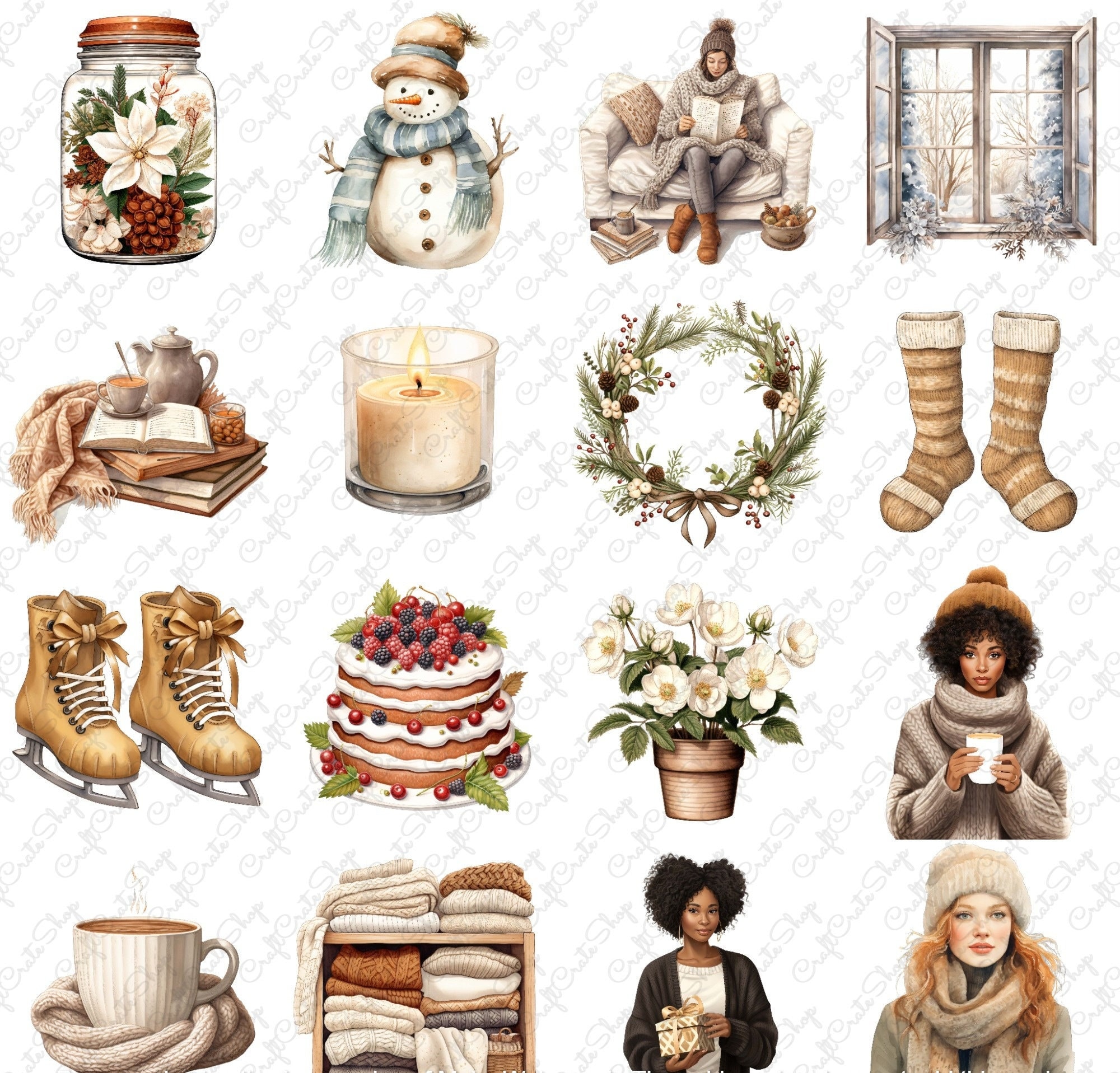 Cozy Winter Clipart Set of 50 Neutral Color Clipart Winter - Etsy