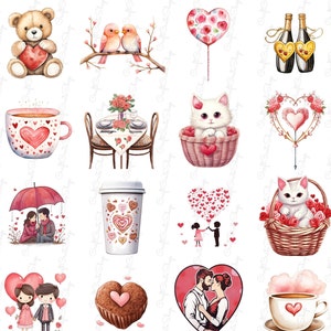 Watercolor Valentine Day Clipart Set of 75, Boho Valentines Clipart ...