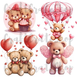 Valentine Teddy Bear Clipart Set of 20, Valentine Png, Valentine's Day ...