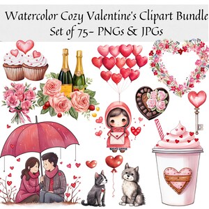 Watercolor Valentine Day Clipart Set of 75, Boho Valentines Clipart ...