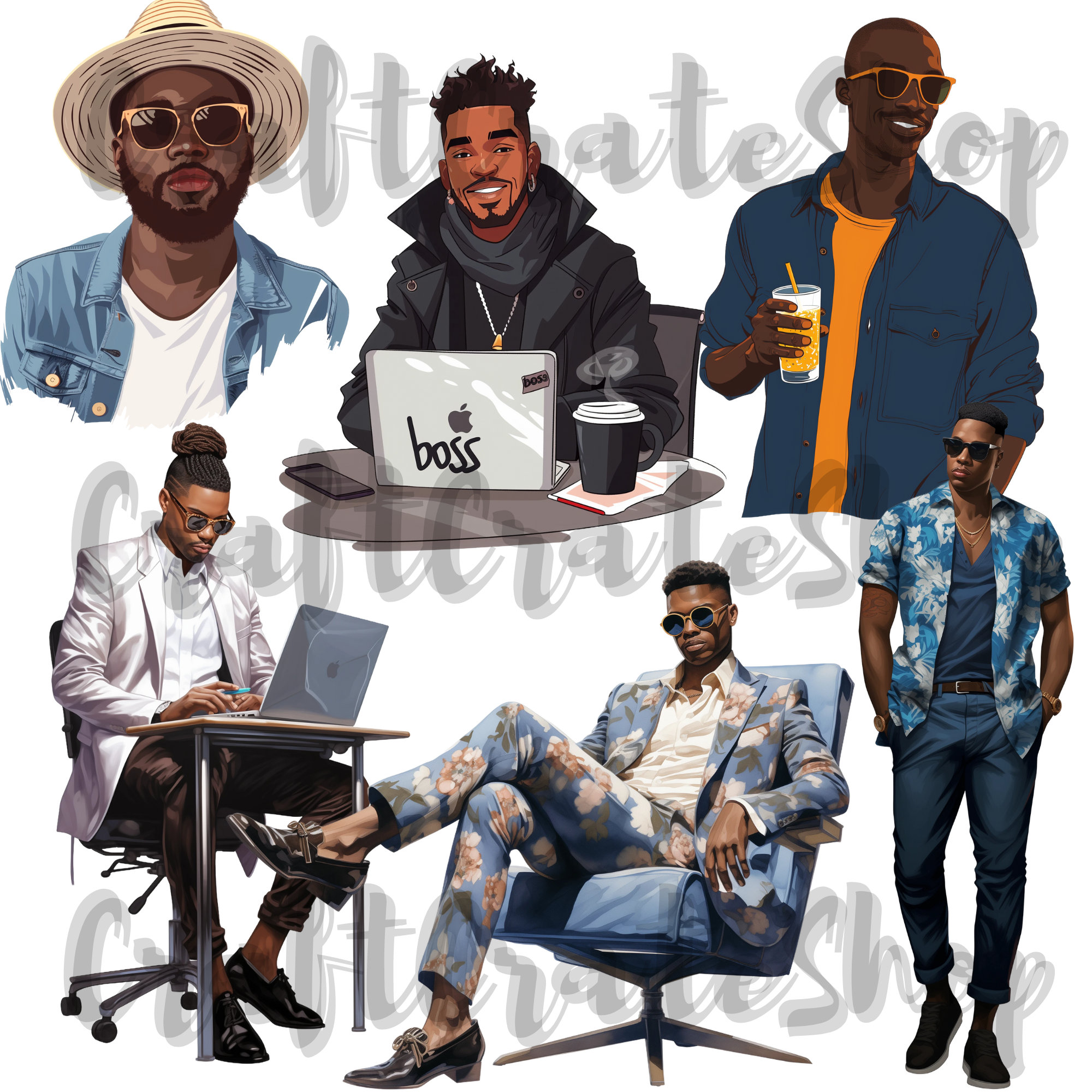 Black Men Clipart - Set of 30, African American Men Clipart, Black Man ...