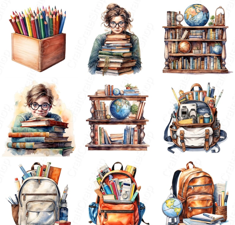 Back to School Clipart Set of 36, School Clip Art, Pencil Crayon, Books ...