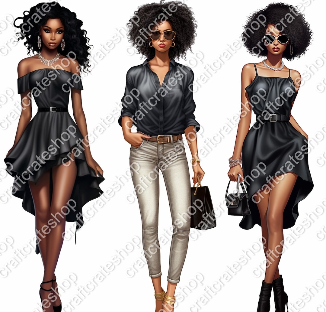 Black Girl Fashion Clipart Set of 84 Pngs , Black Girls Magic Clipart ...