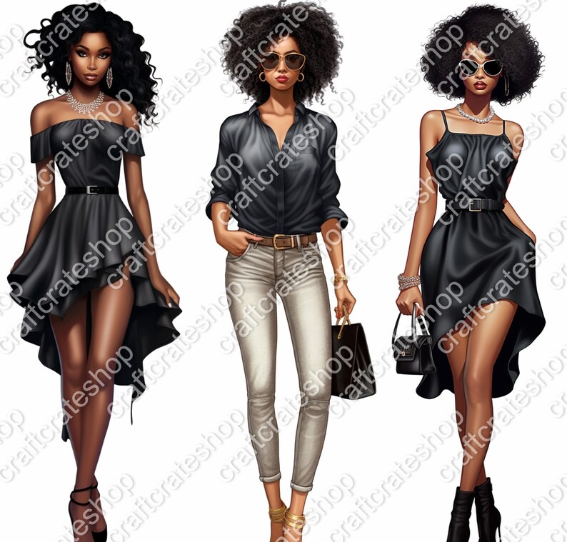 Black Girl Fashion Clipart Set of 84 Pngs Black Girls - Etsy