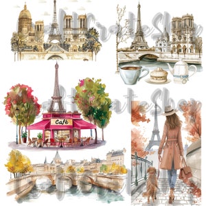 Watercolor Paris Clipart - Set of 48, Bonjour Paris PNG, Eiffel Tower ...
