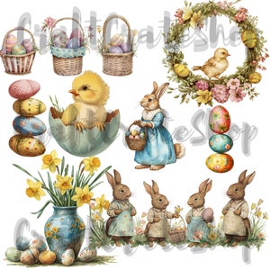 Vintage Easter Day Clipart- Set of 42, Boho Easter Clipart, Retro ...