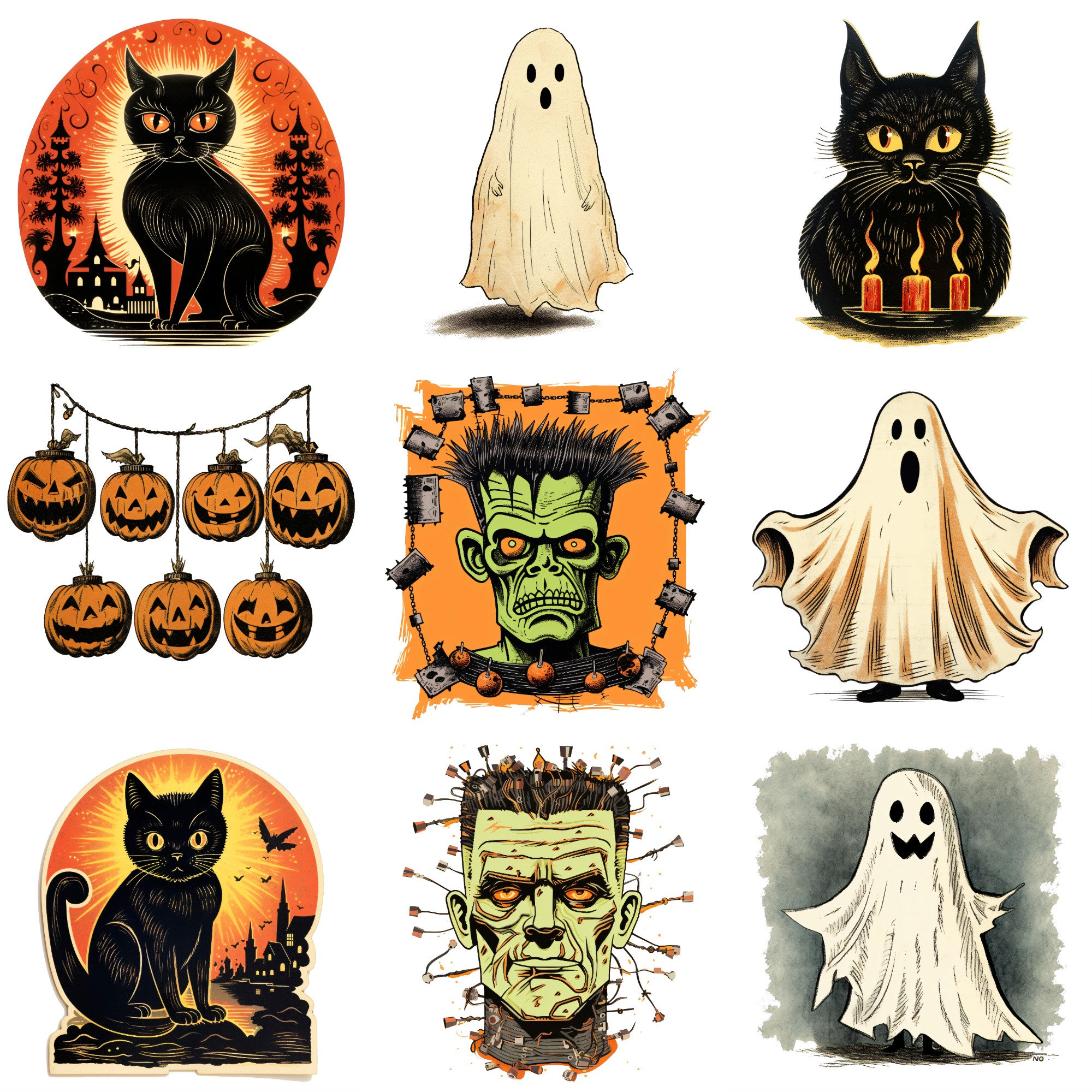 Retro Halloween Clipart Set of 50 Vintage Retro Halloween - Etsy