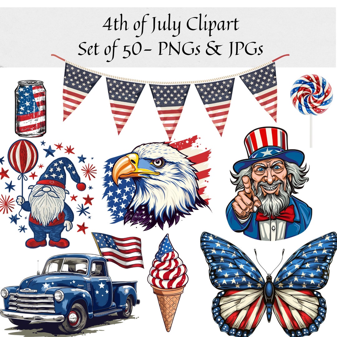 4th of July Clipart - Set of 50, Patriotic Clip Art, 4th of July ...