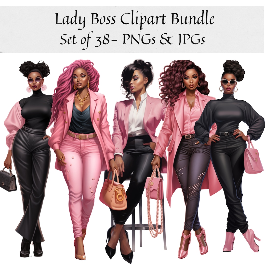 Black Lady Boss Clipart - Set of 38, Office Girl Clipart, Black Woman ...
