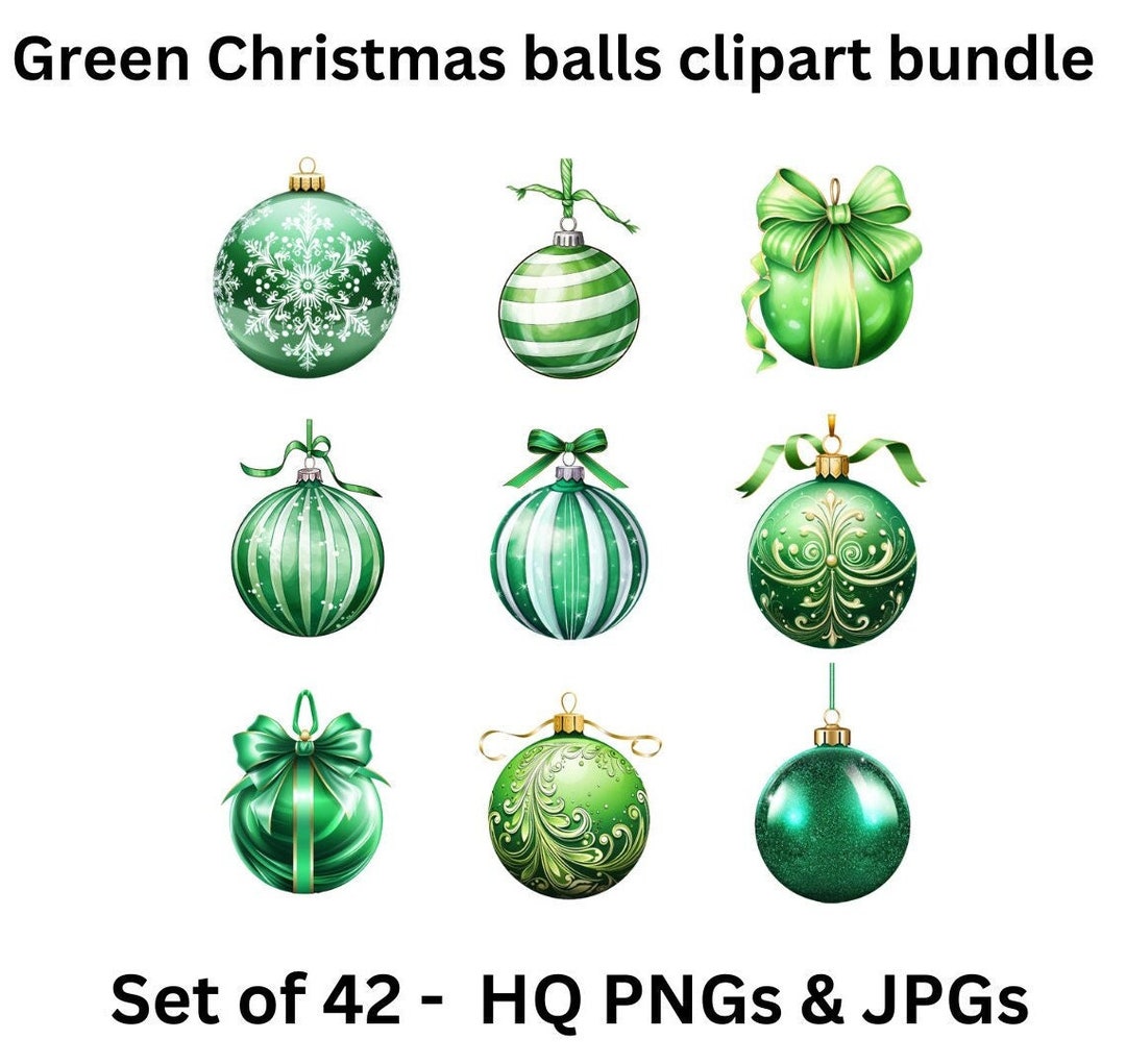 Green Christmas Balls Clipart Bundle Festive Green Christmas PNG ...