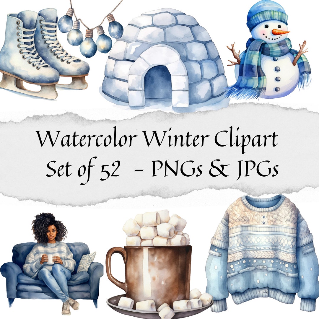 Watercolor Winter Clipart - Set of 52 | Snowman, Winter Forest, Winter ...