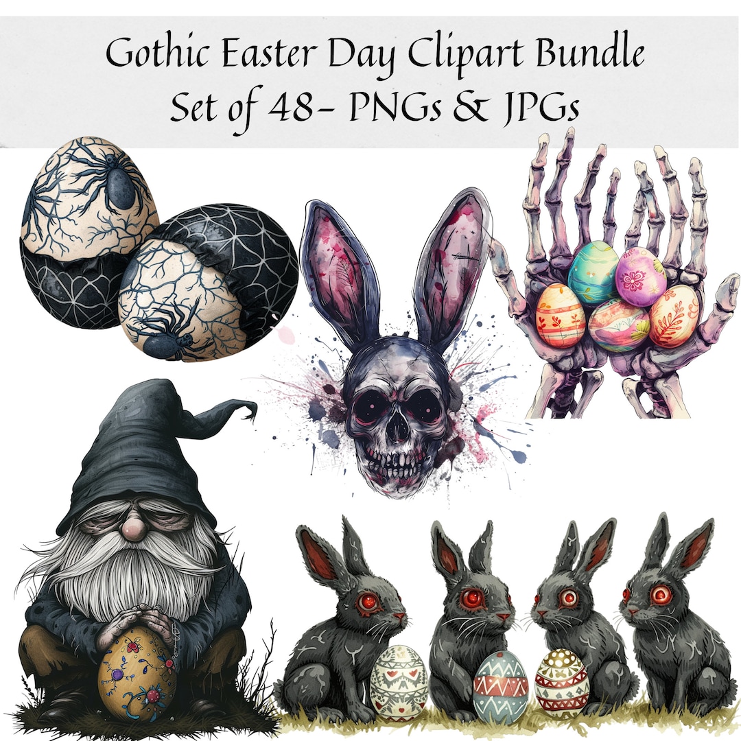 Gothic Easter Day Clipart- Set of 48, Easter Day PNG, Scary Easter ...