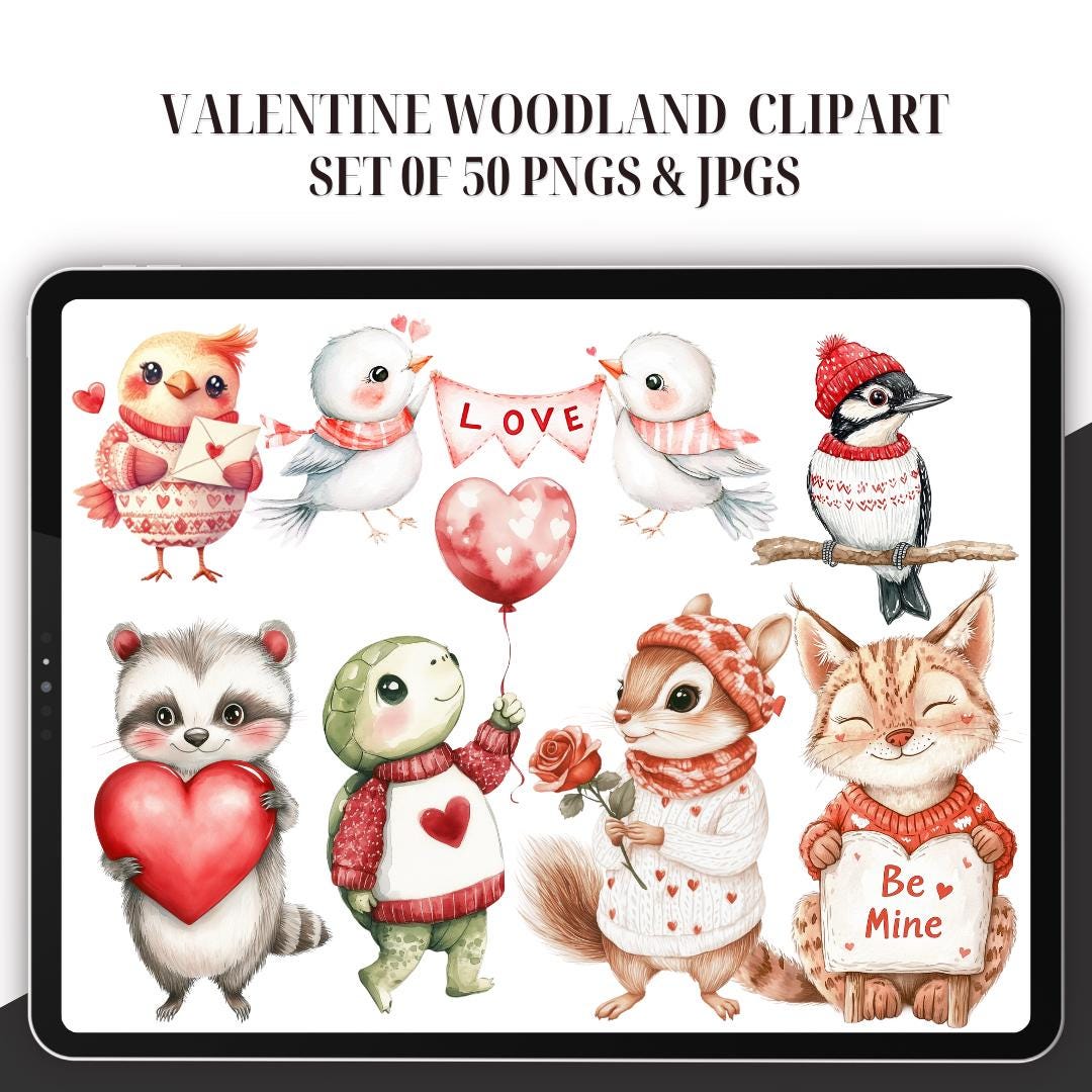 Valentine Woodland Animal Clipart Set of 50, Boho Woodland in Love ...