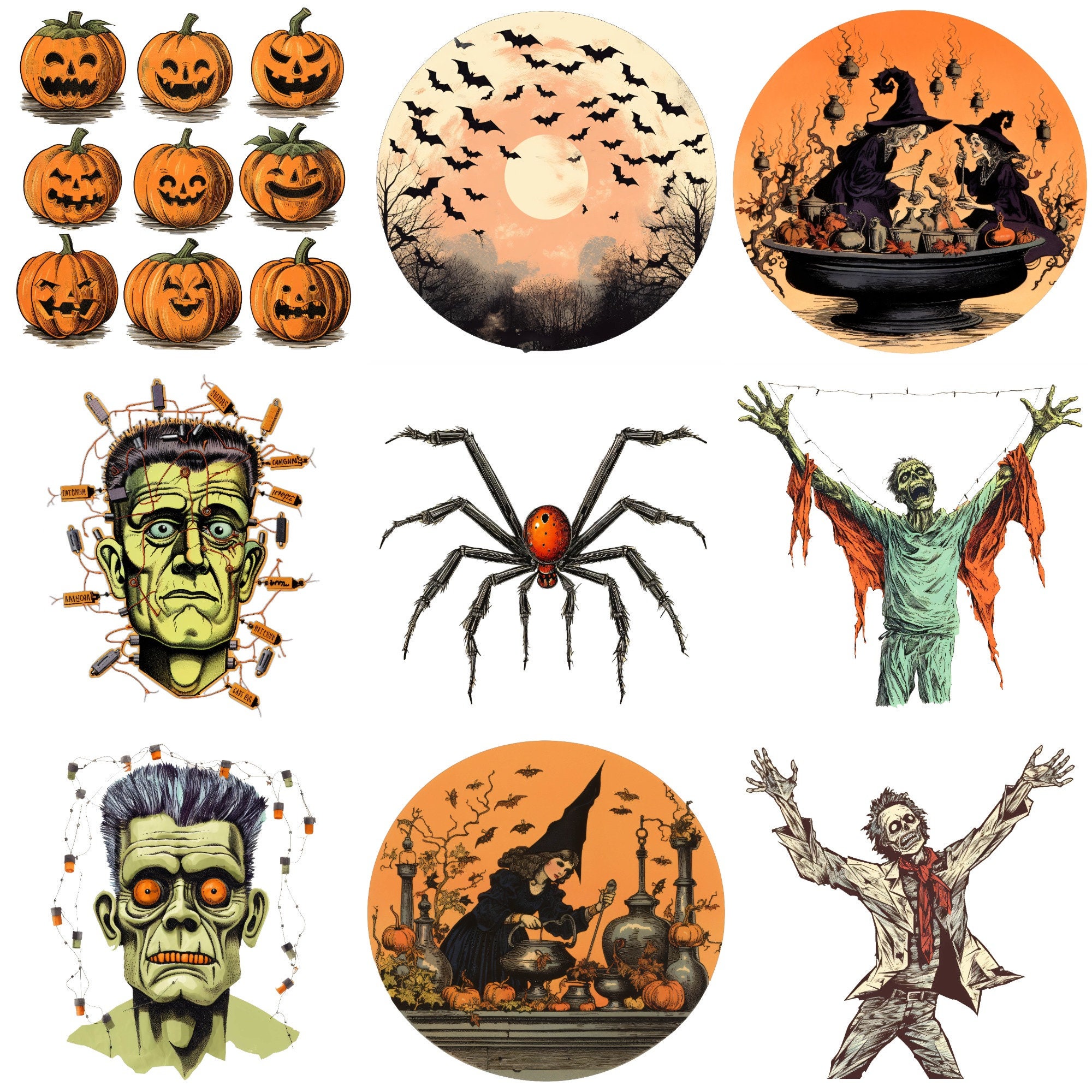 Retro Halloween Clipart Set of 50 Vintage Retro Halloween - Etsy