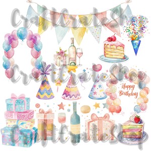 Watercolor Birthday Clipart - Set of 38 , Boho Birthday Clipart, Boho ...