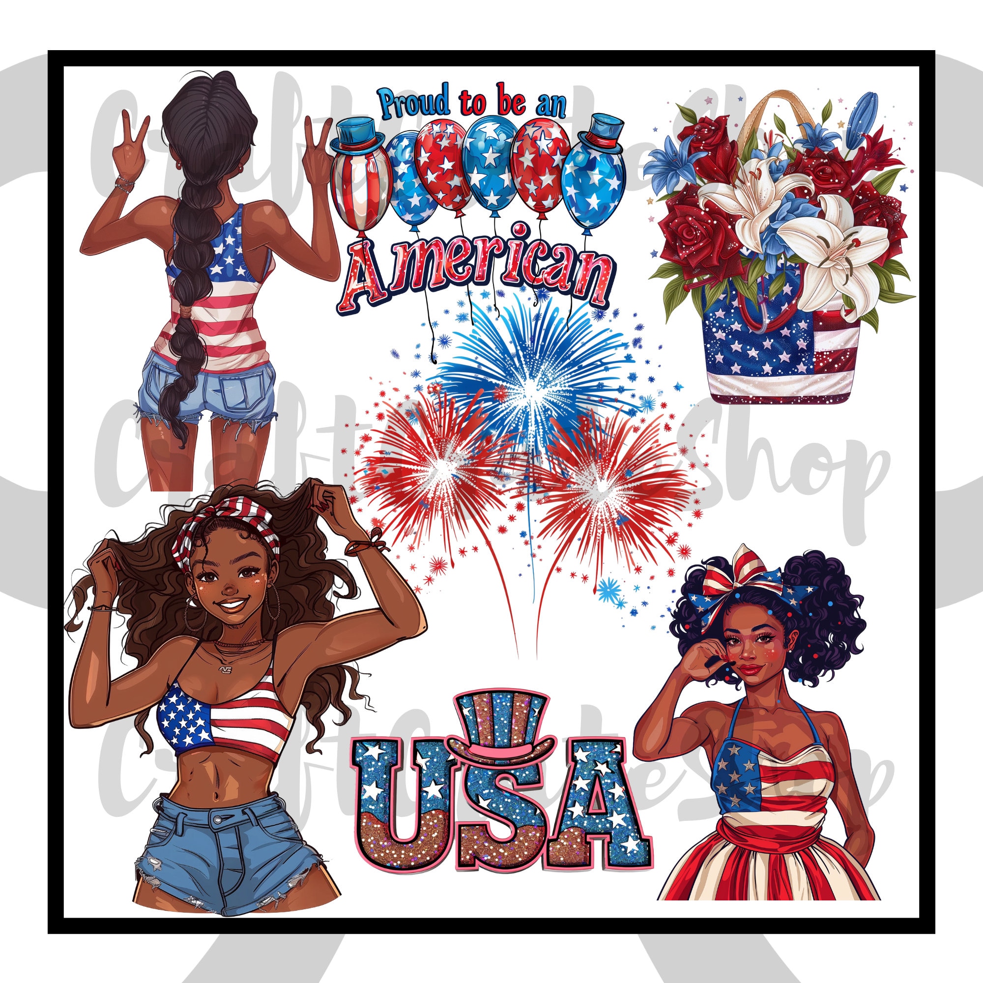 Black Woman 4th of July Clipart - Set of 42, Patriotic Clip Art, 4th of ...