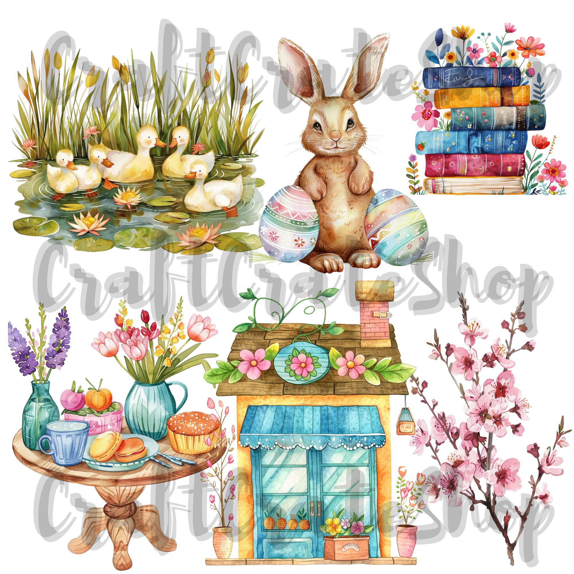 Watercolor Spring Clipart - Set of 40, Spring Floral Clipart, Spring ...