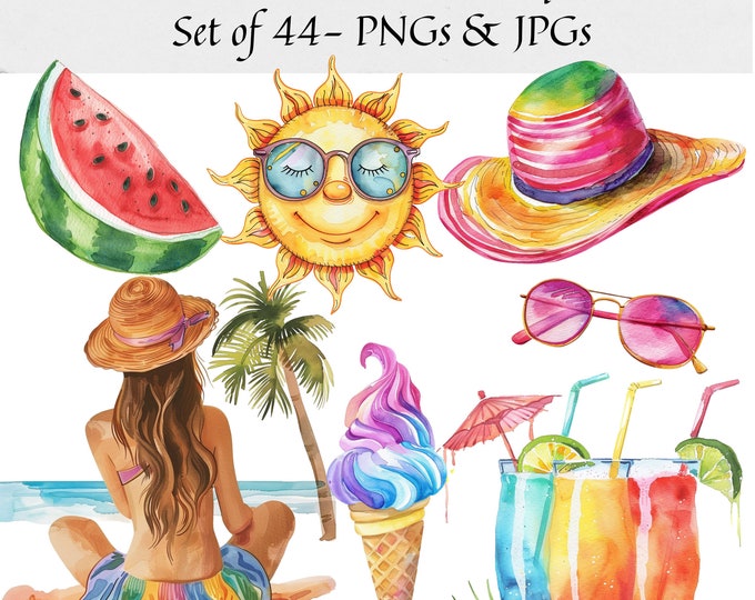 Watercolor Beach Clipart, Vacation Clipart, Boho Summer Clipart Images ...