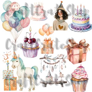 Watercolor Birthday Clipart - Set of 38 , Boho Birthday Clipart, Boho ...