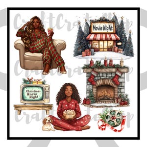 Watercolor Christmas Movie Night Clipart: Boho Holiday PNG Set (50 ...