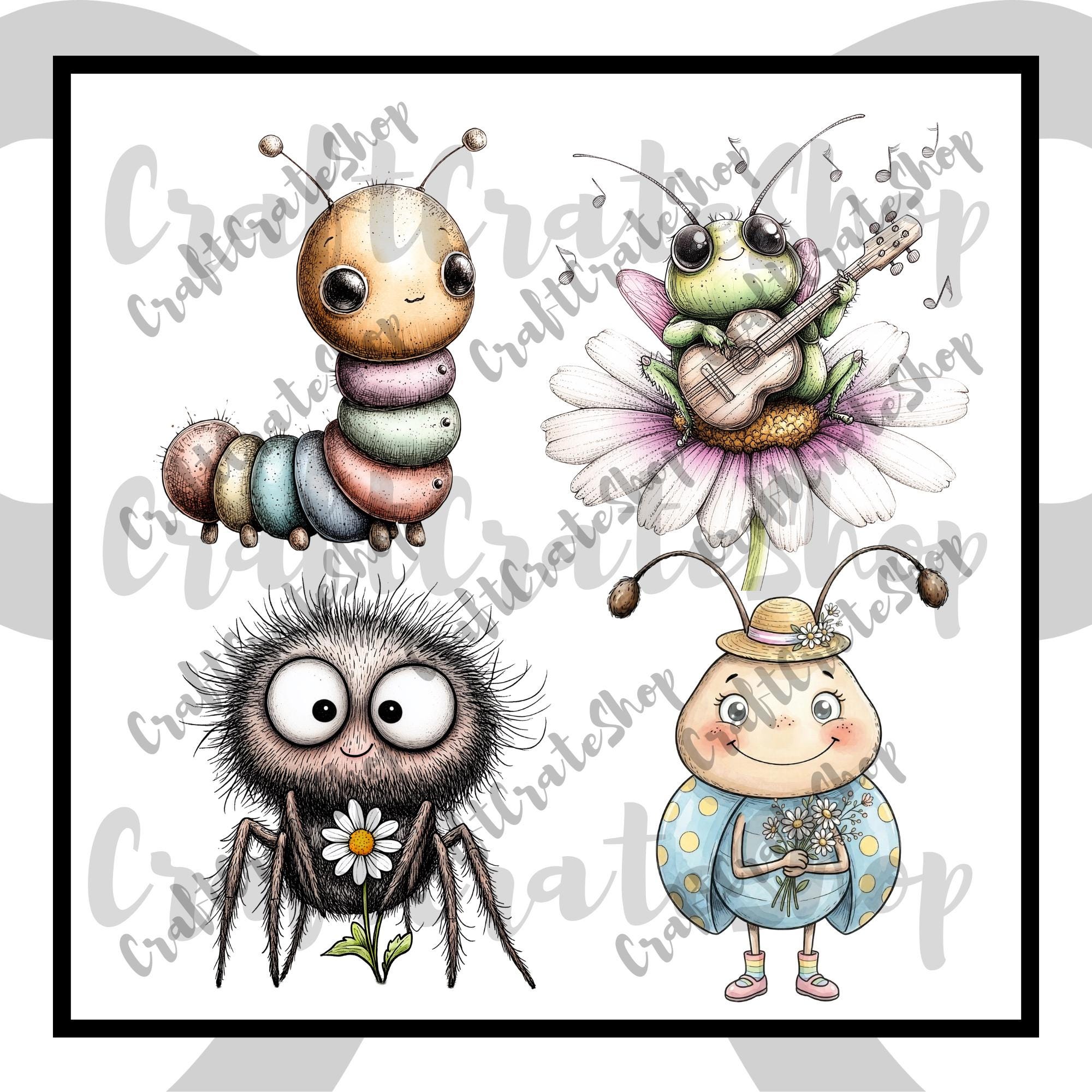 Whimsical Insects Clipart - 26 Spring Bugs Pngs for Digital Download - Etsy
