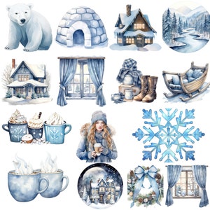 Watercolor Winter Clipart - Set of 52 | Snowman, Winter Forest, Winter ...