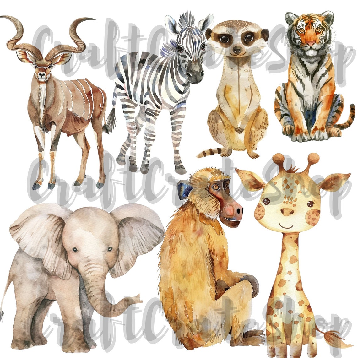 Watercolor Safari Animals Clipart - Set of 42, Animal Clipart, Safari ...
