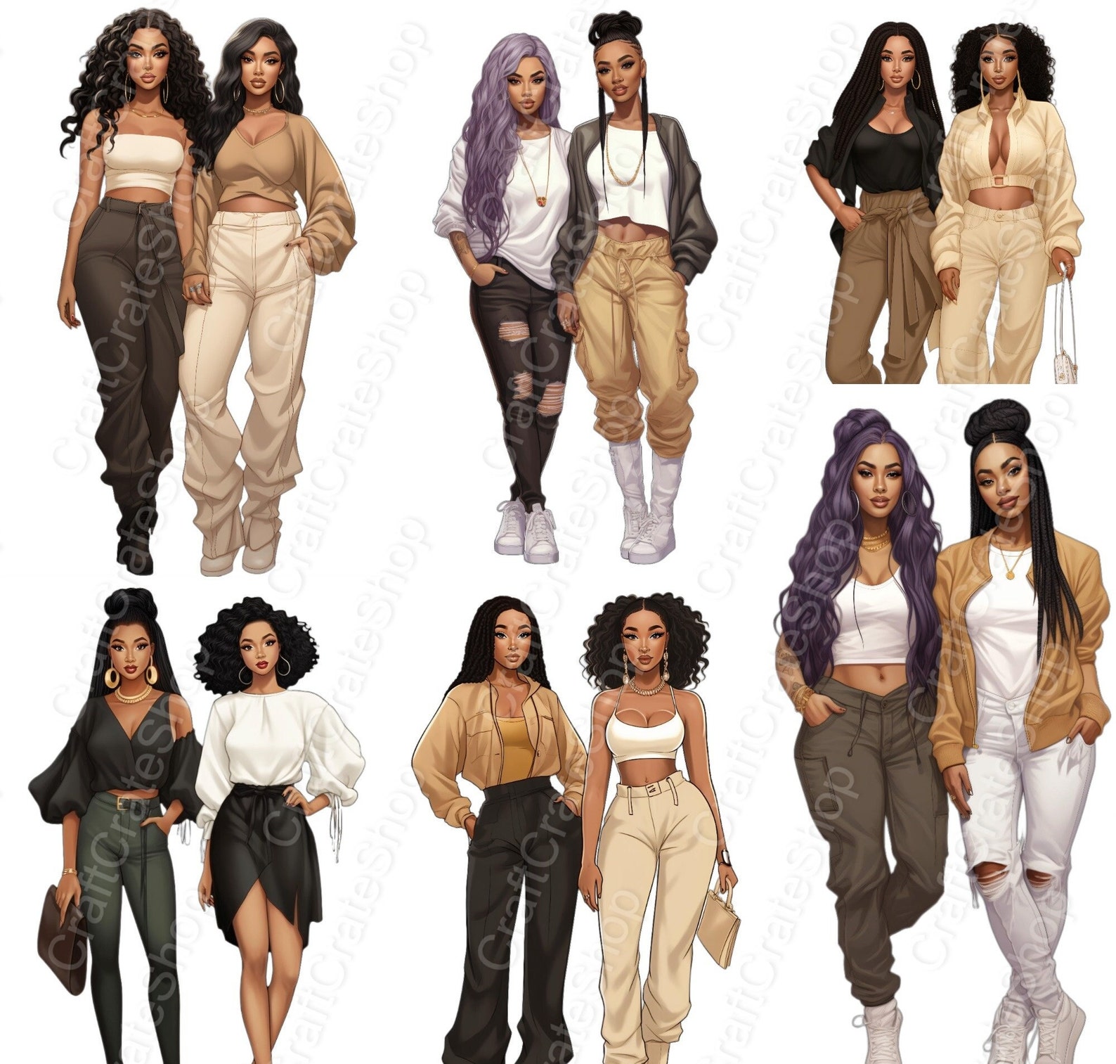 Super Big Bundle Black Women Clipart - Set of 64 Clipart Bundles, Black ...