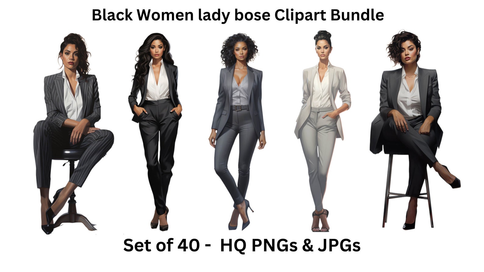 Black Lady Boss Clipart Set of 40office Girl Clipart Black - Etsy