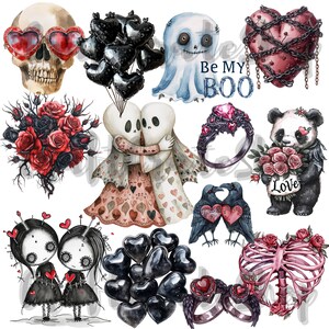 Gothic Valentine Day Clipart -set of 55, Scary Valentine Clipart ...