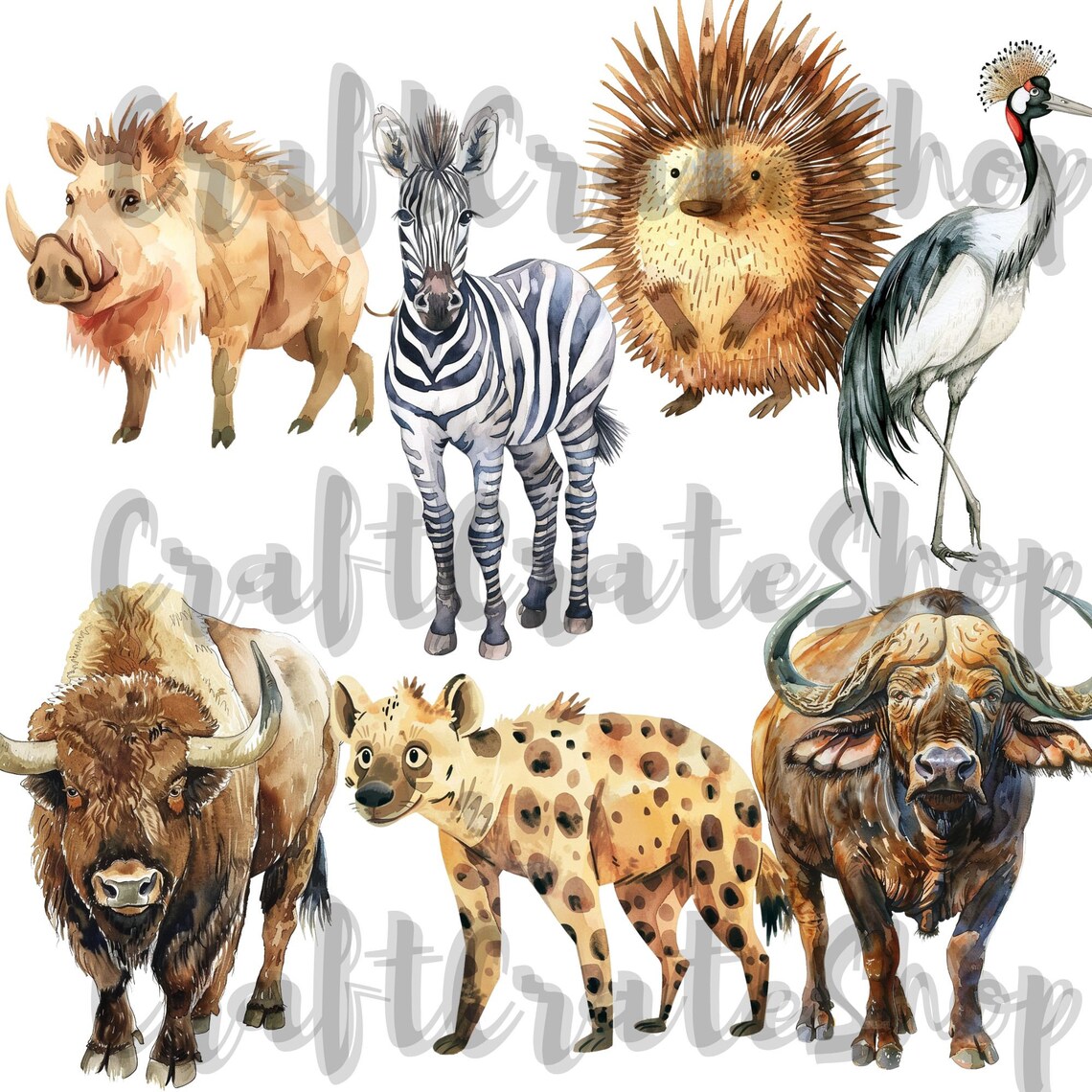 Watercolor Safari Animals Clipart - Set of 42, Animal Clipart, Safari ...