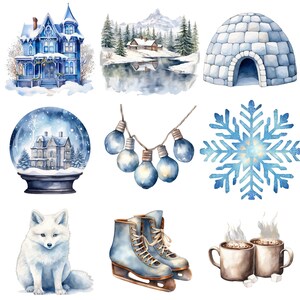 Watercolor Winter Clipart - Set of 52 | Snowman, Winter Forest, Winter ...
