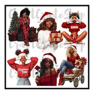 Black Woman Christmas Clipart - Set of 55, Christmas Girl PNG ...