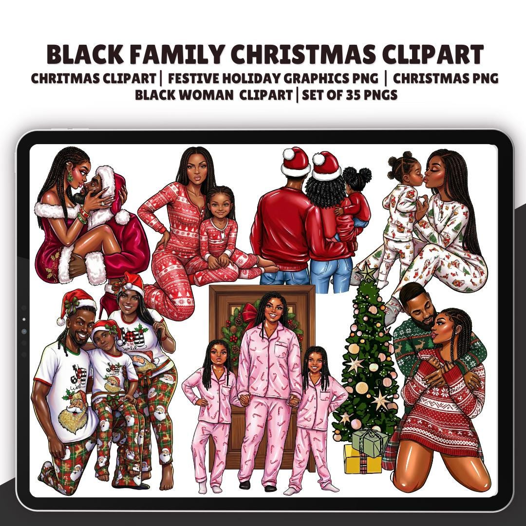 Black Family Christmas Clipart, Black Woman Art, Christmas Clipart ...